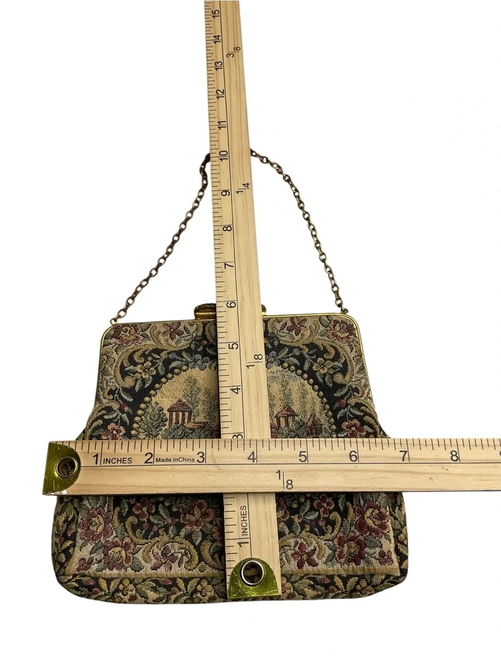 Bags | Vintage Made In France Tapestry Handbag Scenic Bridge Floral ...